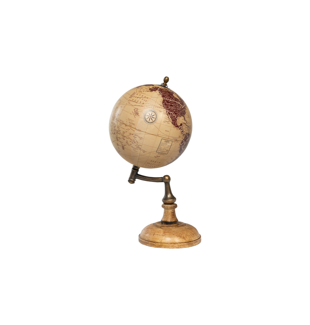 Globe - beige globe with oblique arch on wooden base – Novità Home